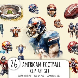 Watercolor American Football Clipart Bundle FREE Commercial Use ...