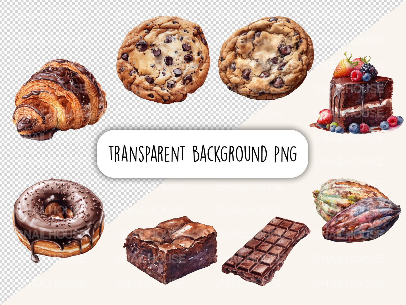 Watercolor Chocolate Clip Art Set Digital Printable Chocolate Graphics ...