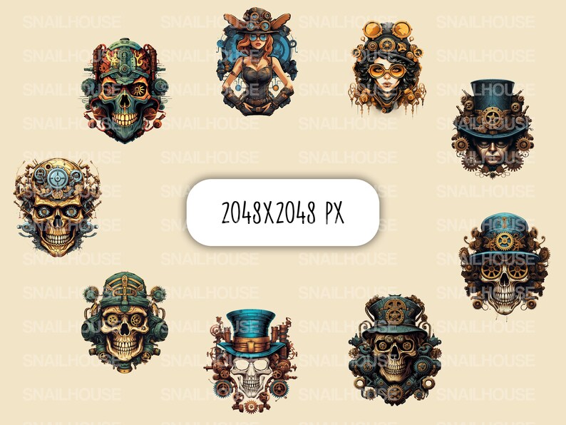Steampunk Clipart Bundle Printable Digital Watercolor Steampunk Clipart FREE Commercial Use PNG ...