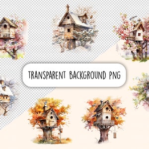 Watercolor Cute Bird Houses Clip Art Set FREE Commercial Use Printable ...