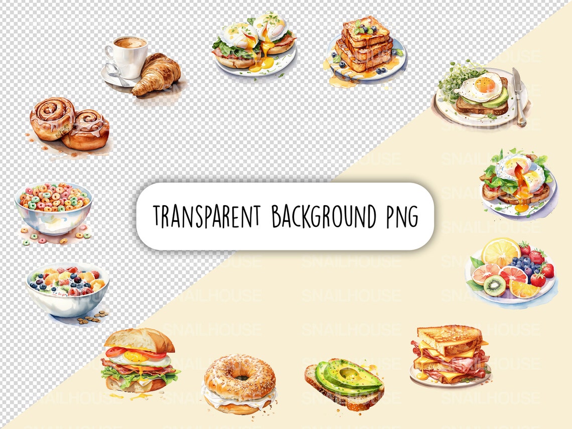 Watercolor Breakfast Foods Clipart Bundle FREE Commercial Use Digital ...