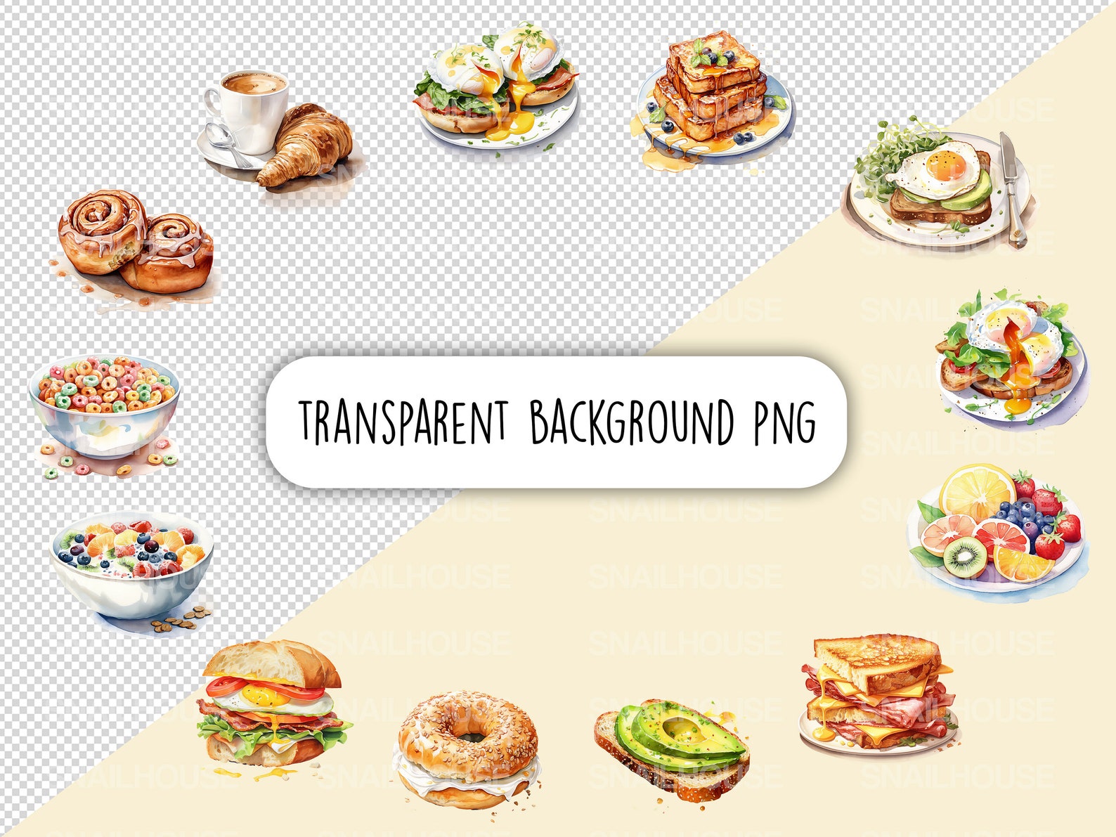 Watercolor Breakfast Foods Clipart Bundle FREE Commercial Use Digital ...