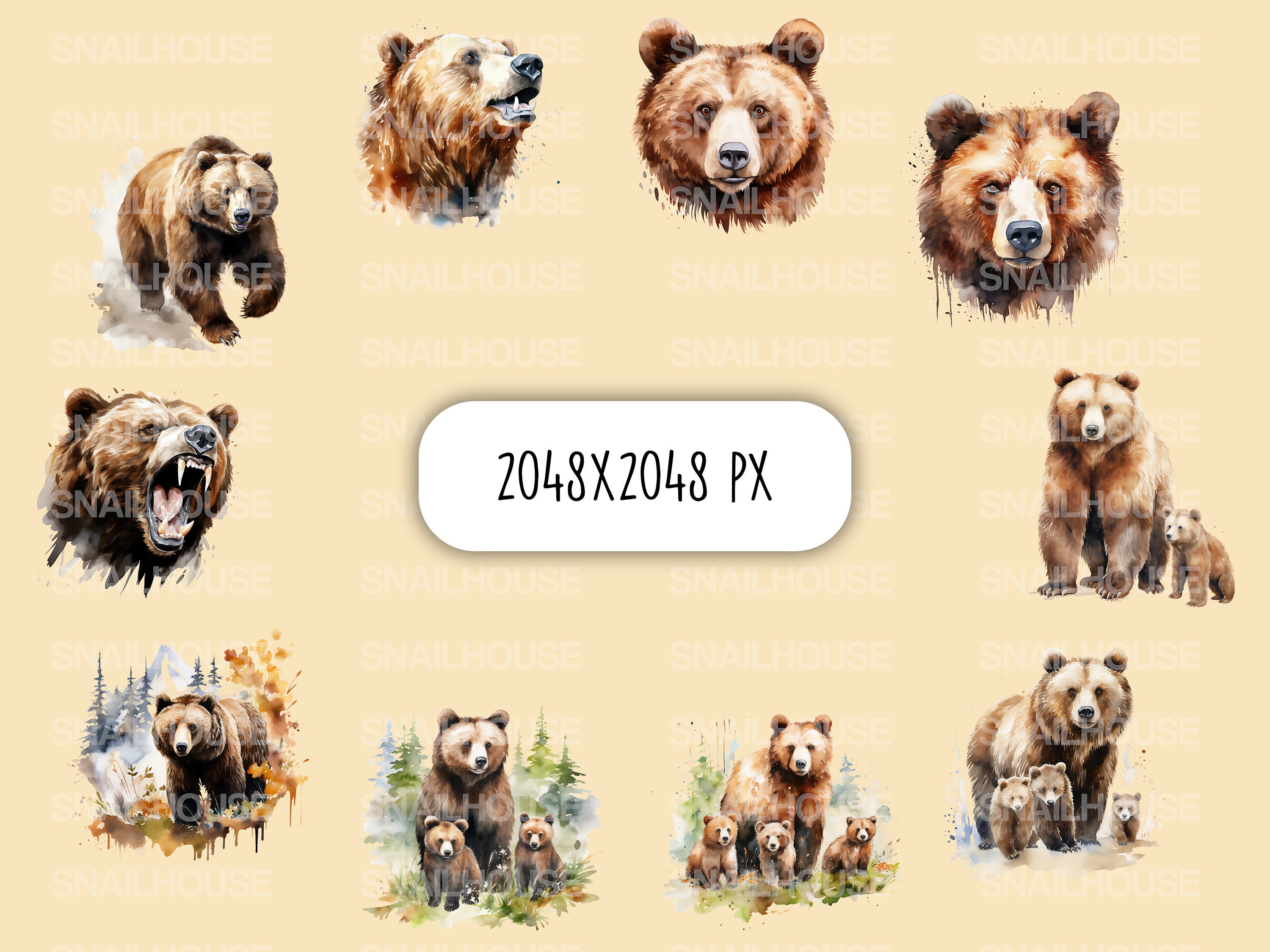 Watercolor Bear Clipart Bundle Brown Bear Clip Art FREE Commercial Use ...