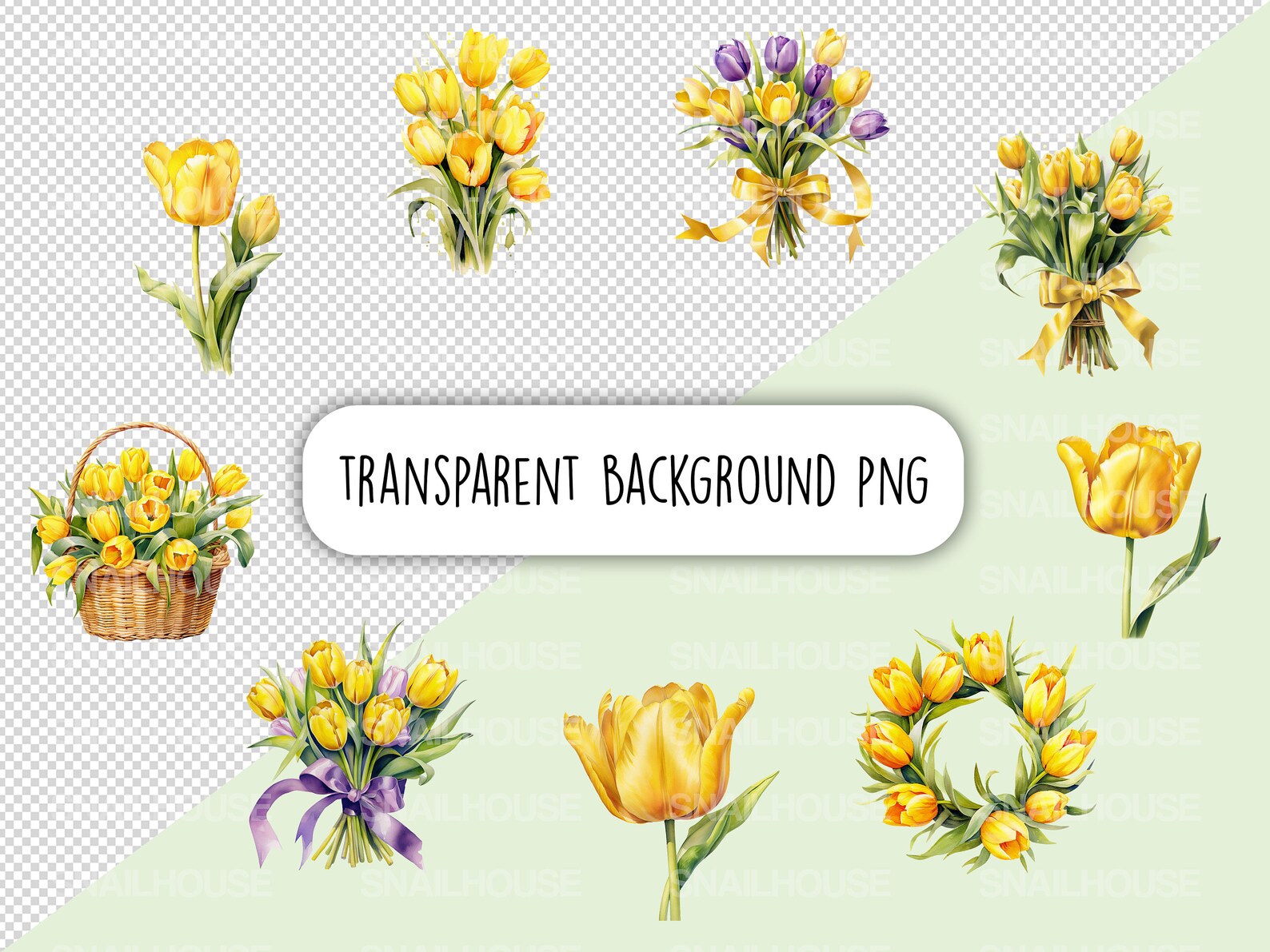 Watercolor Yellow Tulip Clip Art Printable Yellow Watercolor Floral ...