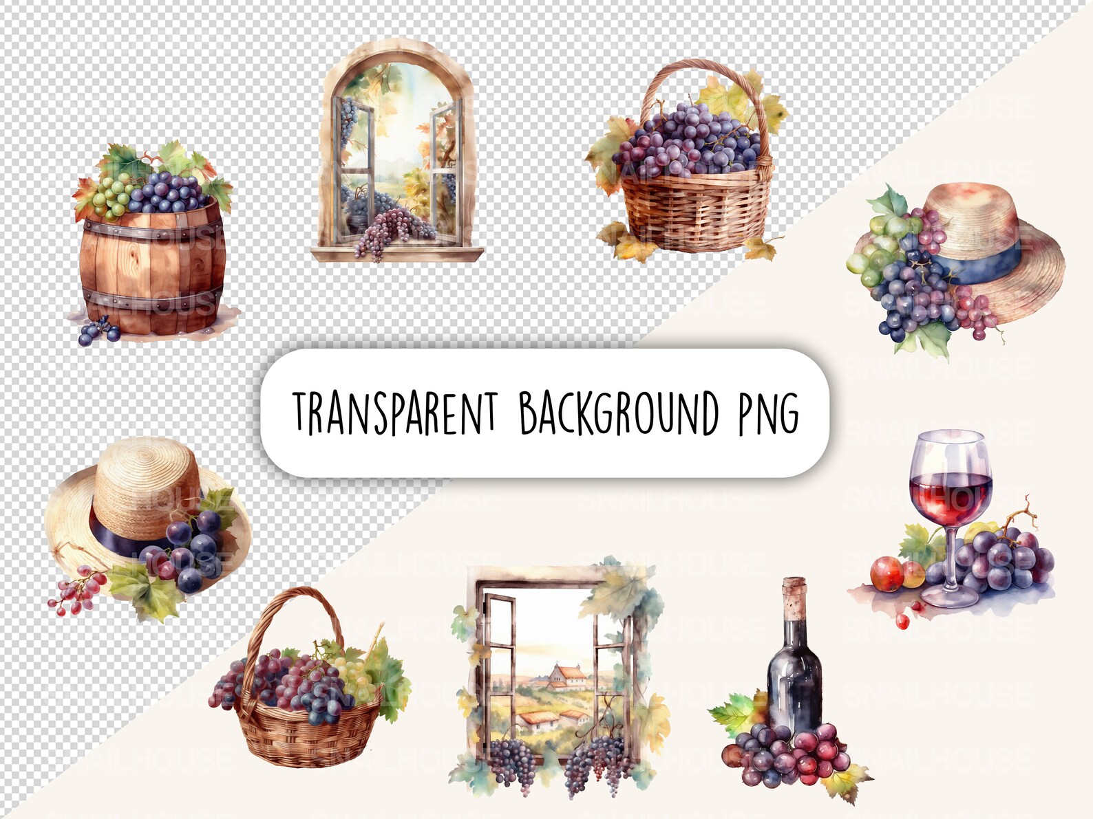 Watercolor Grape Clip Art Set Digital Printable Grapes Graphics Wine ...