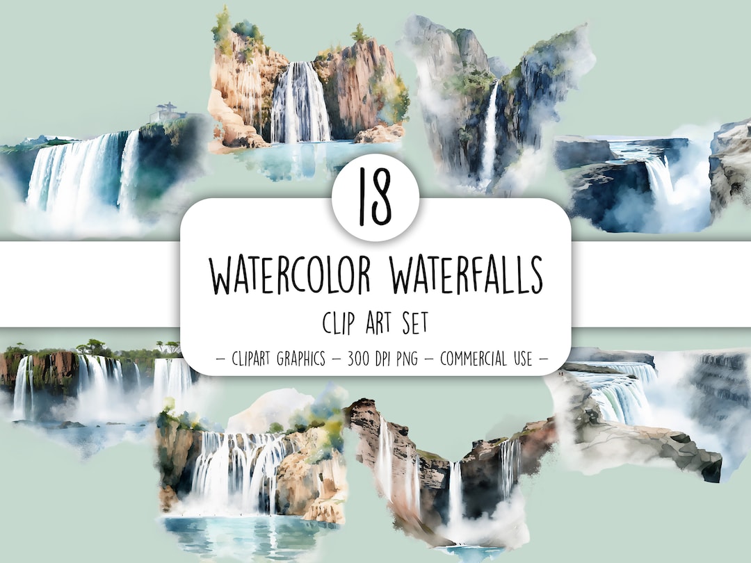 Watercolor Waterfall Clip Art FREE Commercial Use Printable Waterfall ...