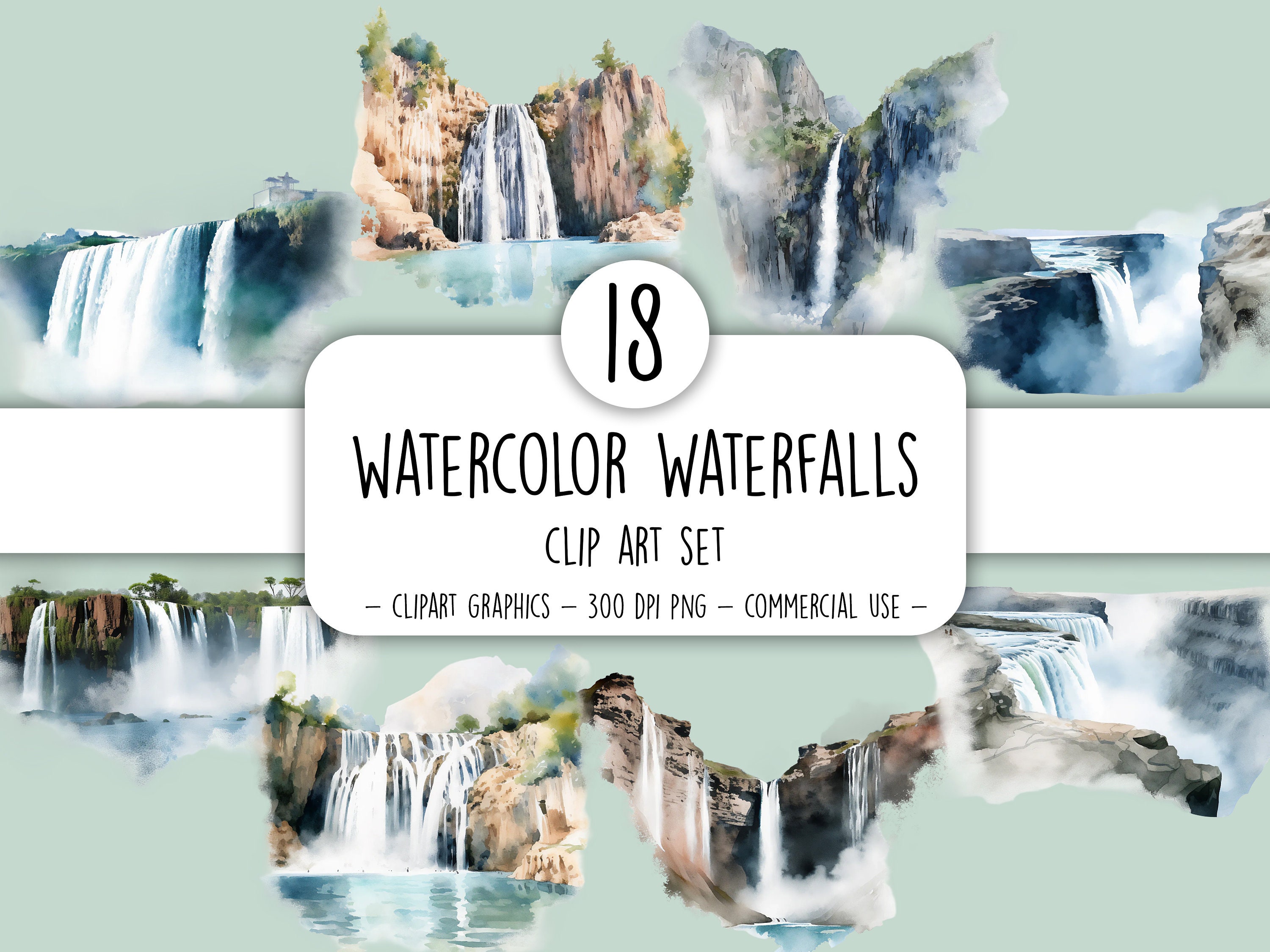 Watercolor Waterfall Clip Art FREE Commercial Use Printable Waterfall ...