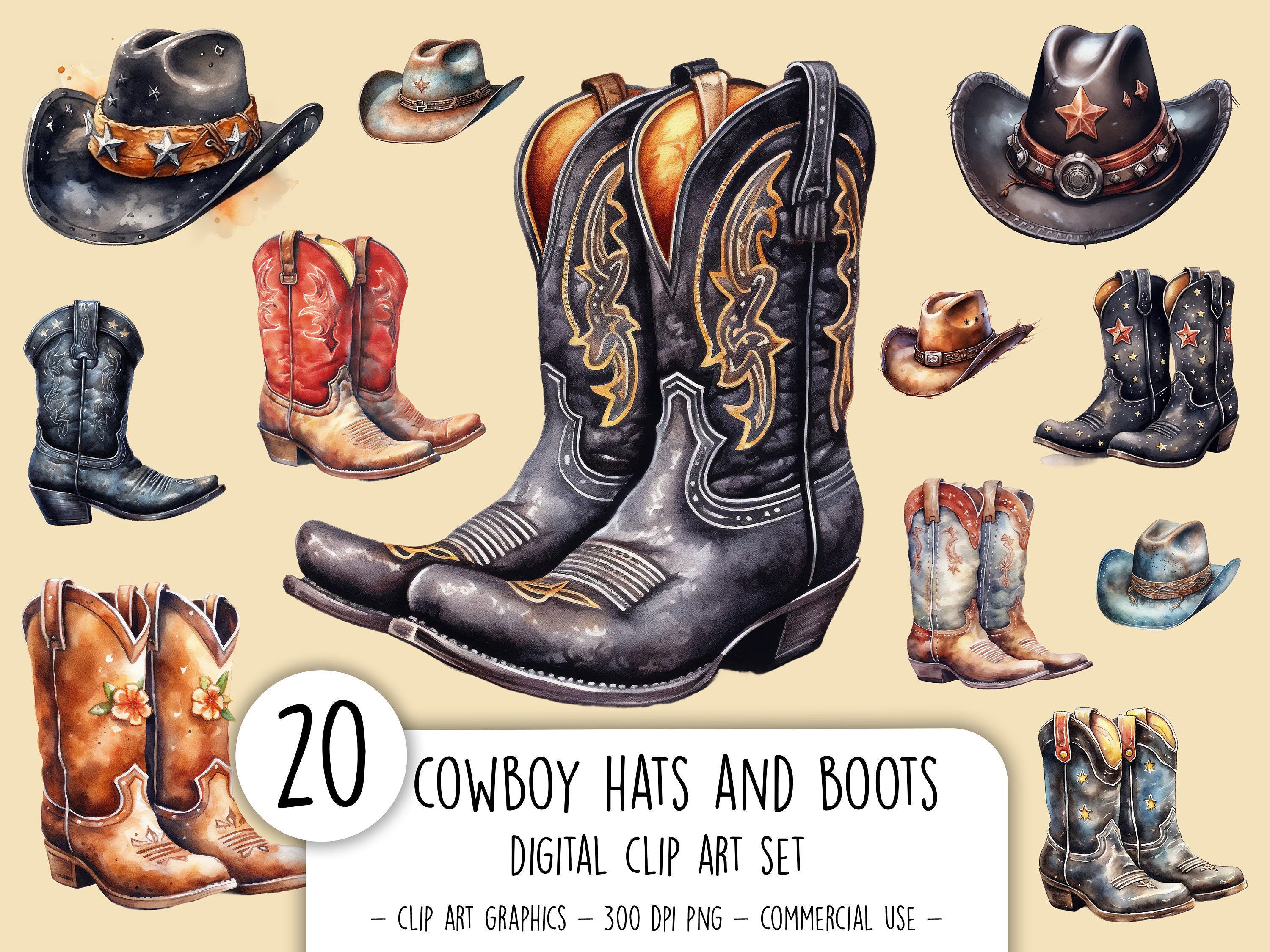 Watercolor Cowboy Clipart Commercially FREE Cowboy Boots Png - Etsy