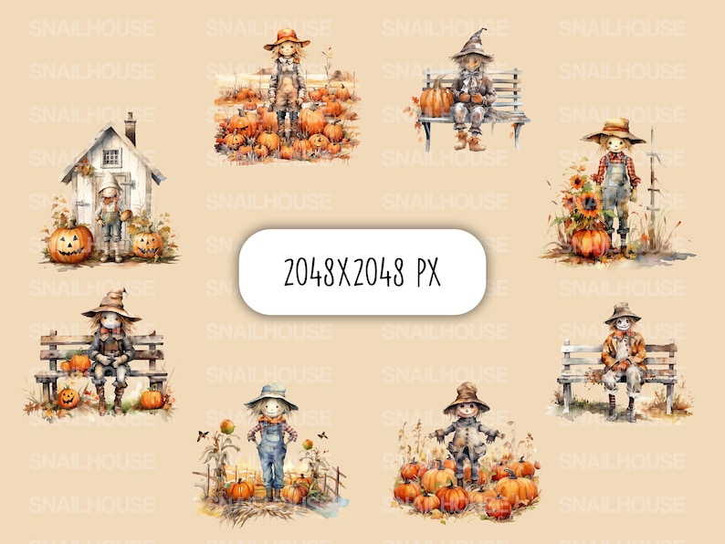 Watercolor Cute Halloween Themed Scarecrows Clip Art Set FREE ...