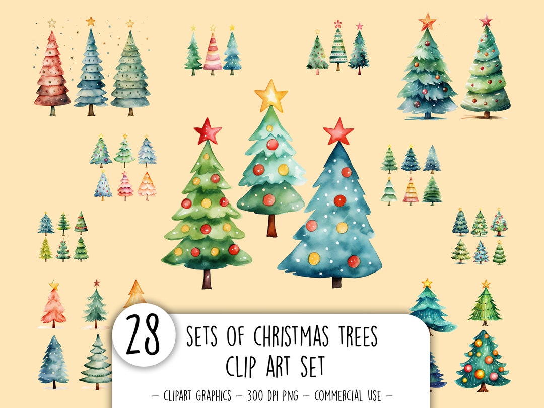 Watercolor Christmas Trees Clipart Bundle Commercially FREE Printable ...