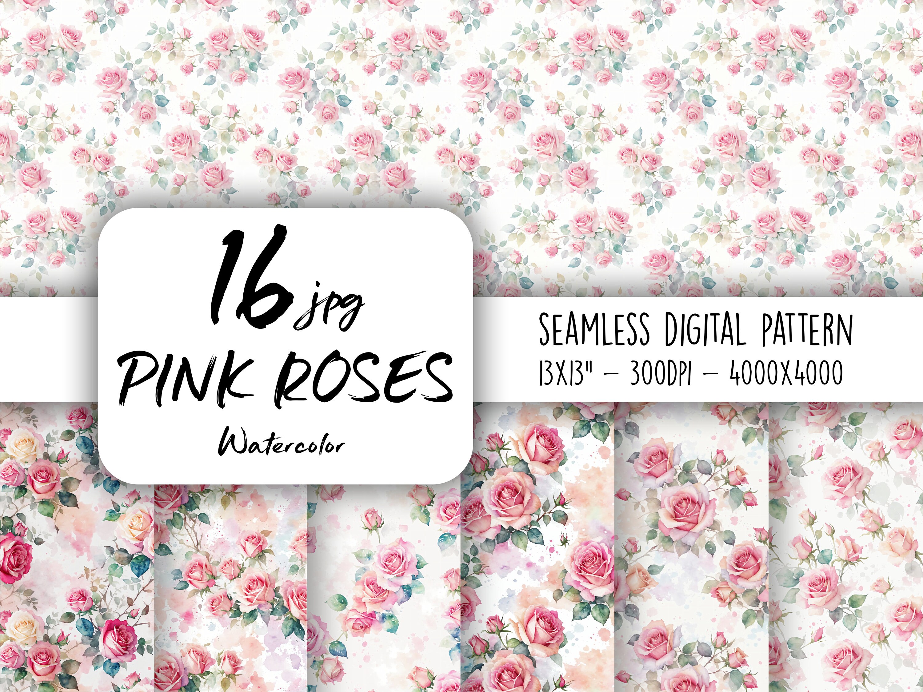 Watercolor Pink Rose Digital Paper Pattern Pink Rose Scrapbook Paper ...