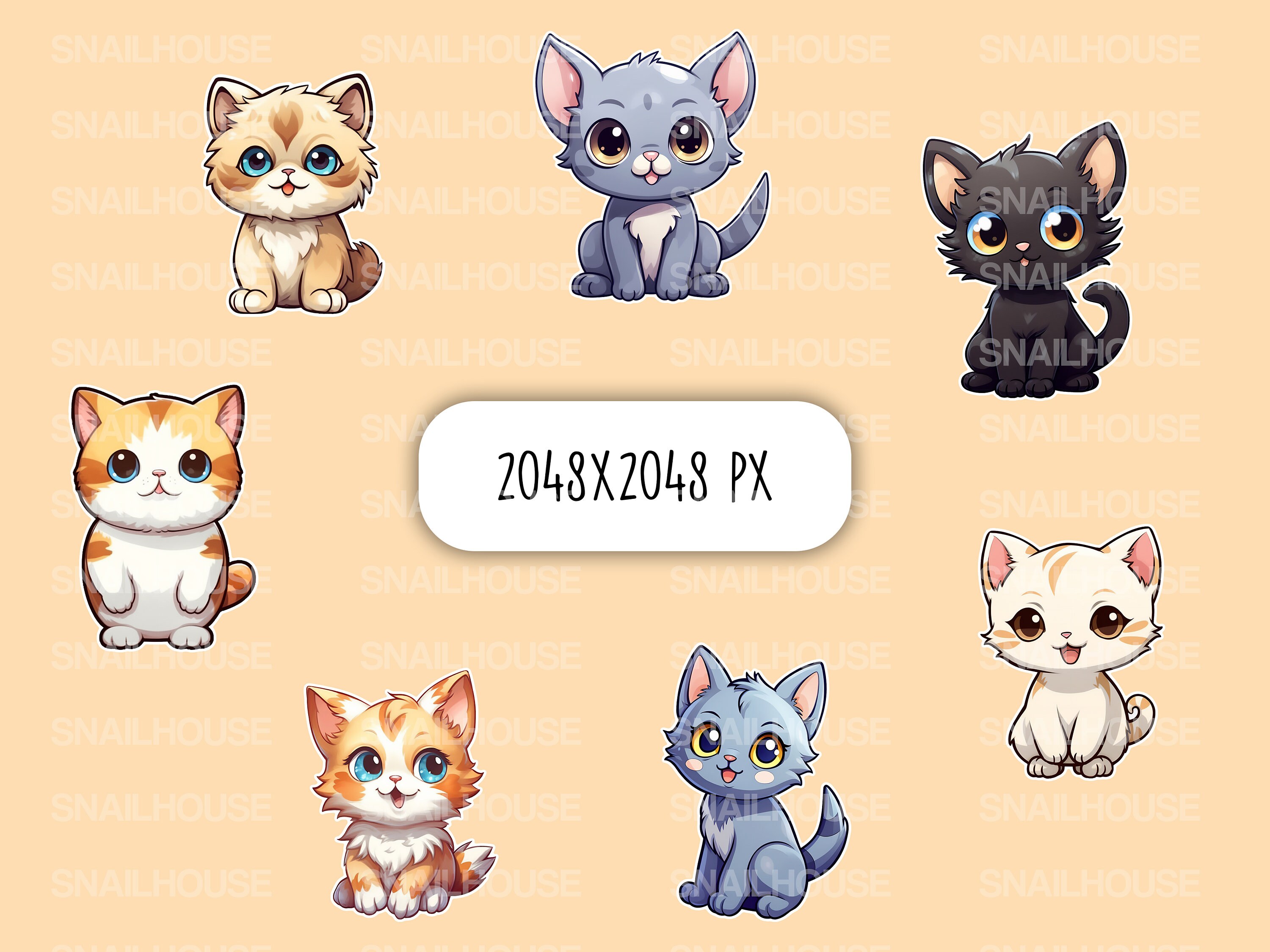 Chibi Cat Sticker Set Cute Cat Digital Stickers Cat Breed Stickers ...