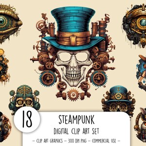 Steampunk Clipart Bundle Printable Digital Watercolor Steampunk Clipart ...