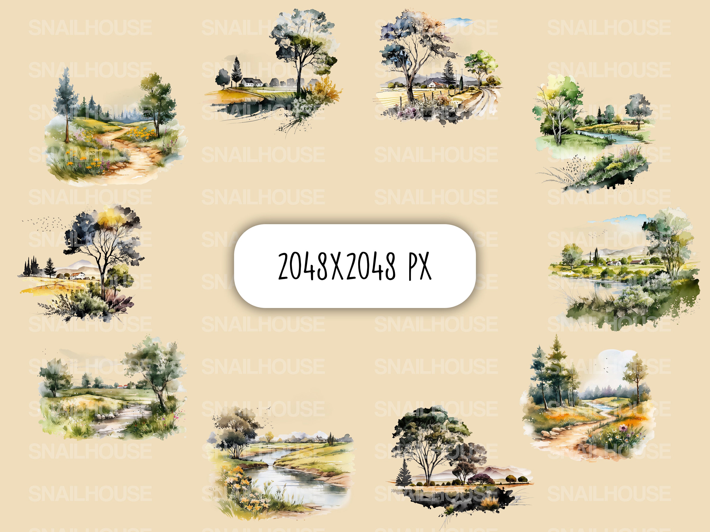 Watercolor Summer Landscape Clipart Bundle Commercially FREE Nature ...