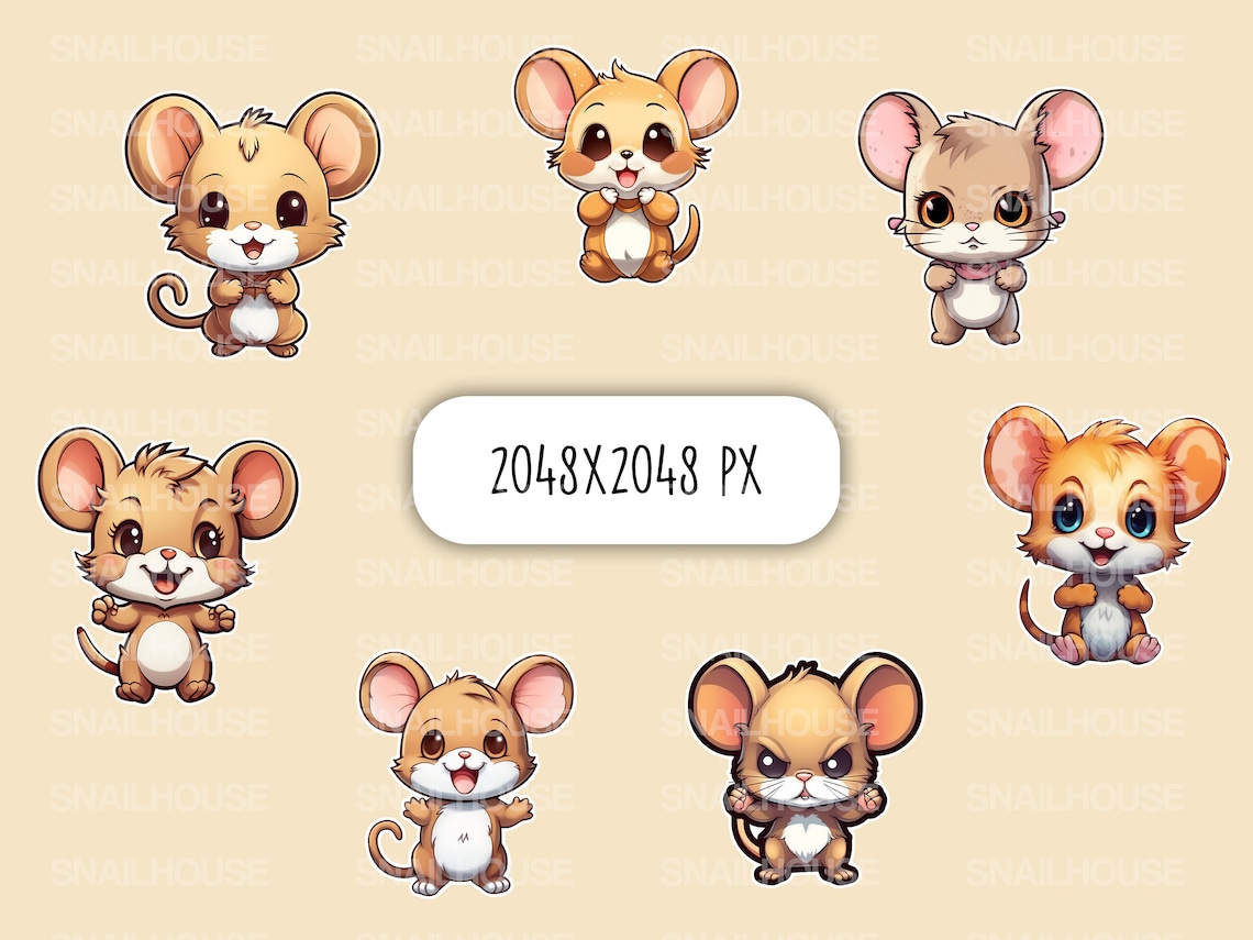 Chibi Mouse Sticker Set Cute Mouse Digital Stickers Cute Chibi Mouse ...
