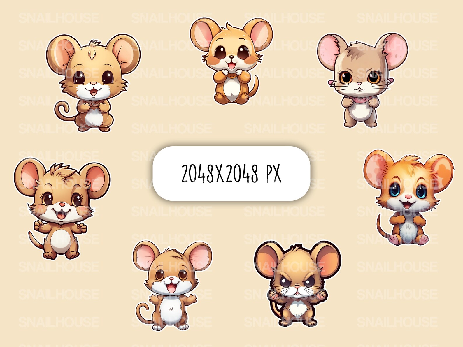 Chibi Mouse Sticker Set Cute Mouse Digital Stickers Cute Chibi Mouse ...