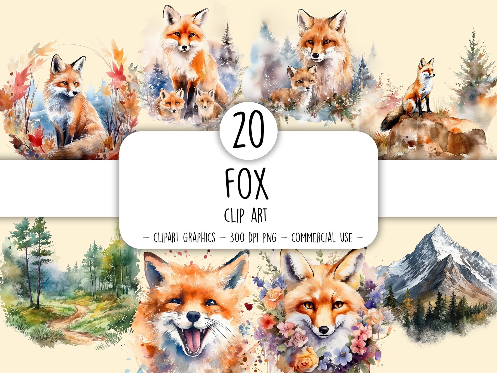 Watercolor Fox Clip Art Set Digital Printable Fox Graphics FREE ...