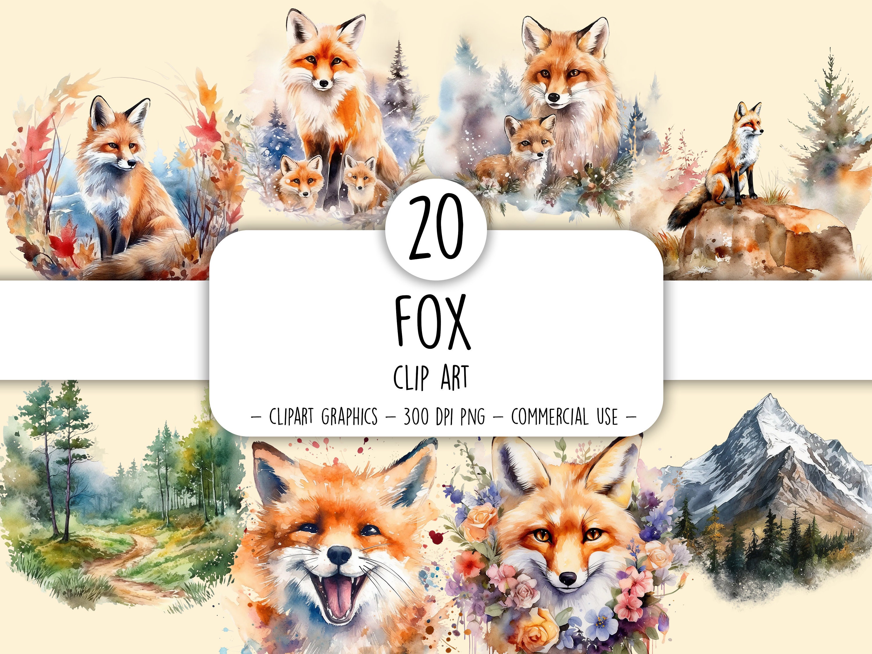 Watercolor Fox Clip Art Set Digital Printable Fox Graphics FREE ...