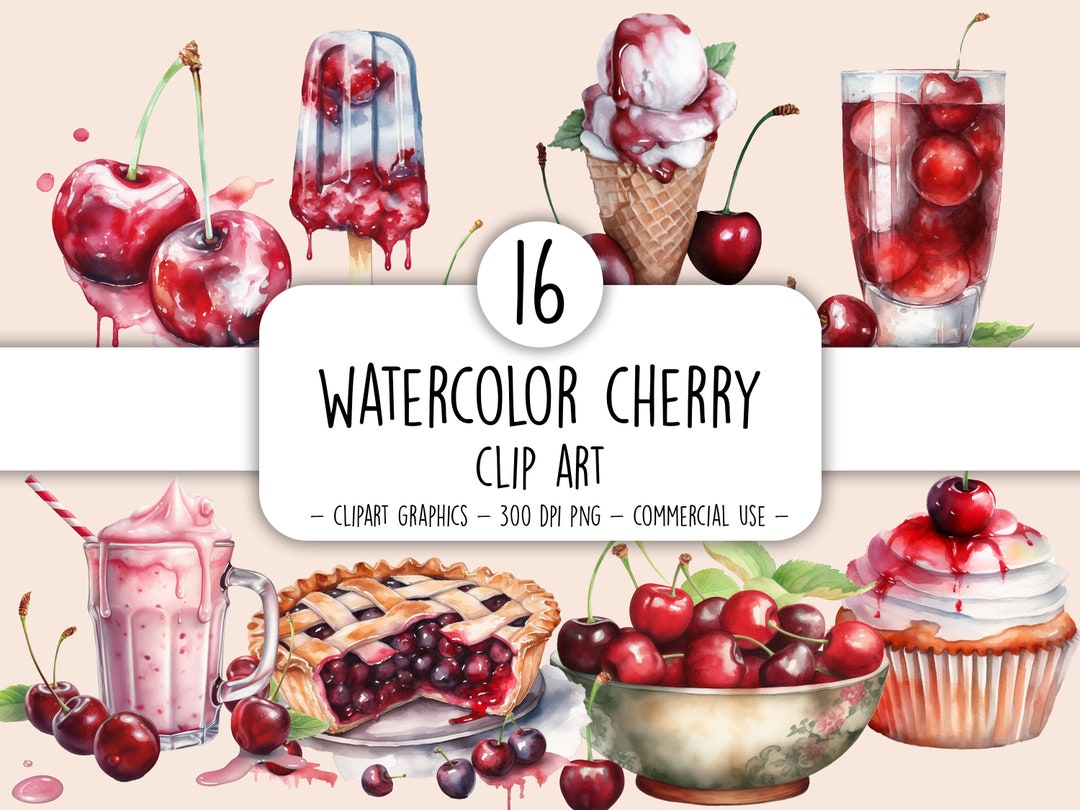 Watercolor Cherry Clipart Set Watercolor Cherry Images Cherry Themed ...