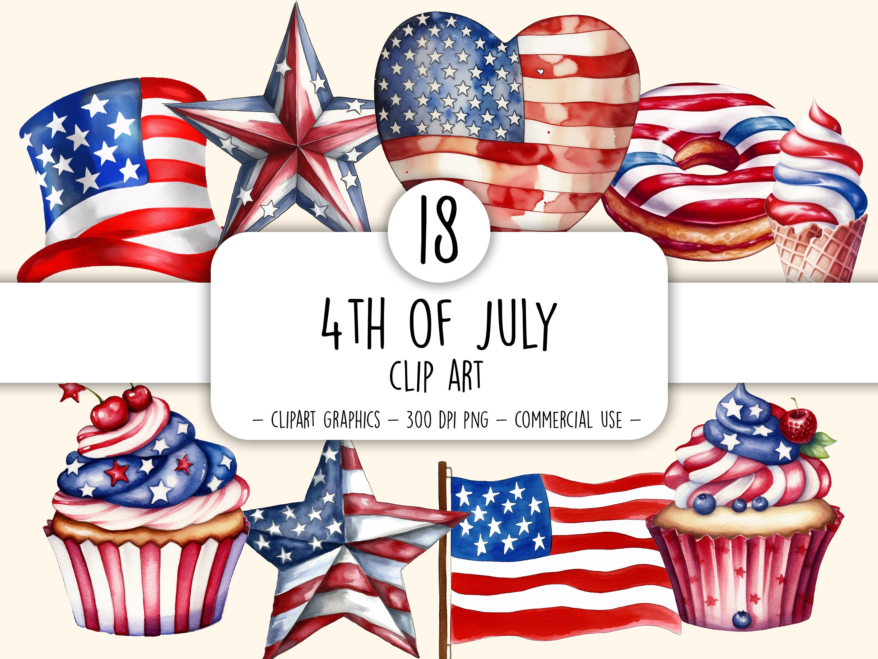 Watercolor 4th of July Clip Art Set Printable 4th of July Graphics FREE ...