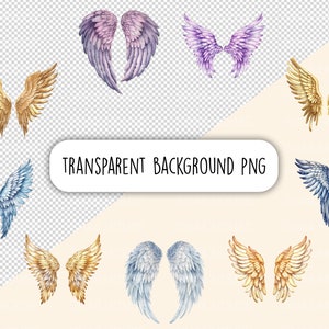 Watercolor Angel Wings Clip Art Set Digital Printable Angel Wings ...