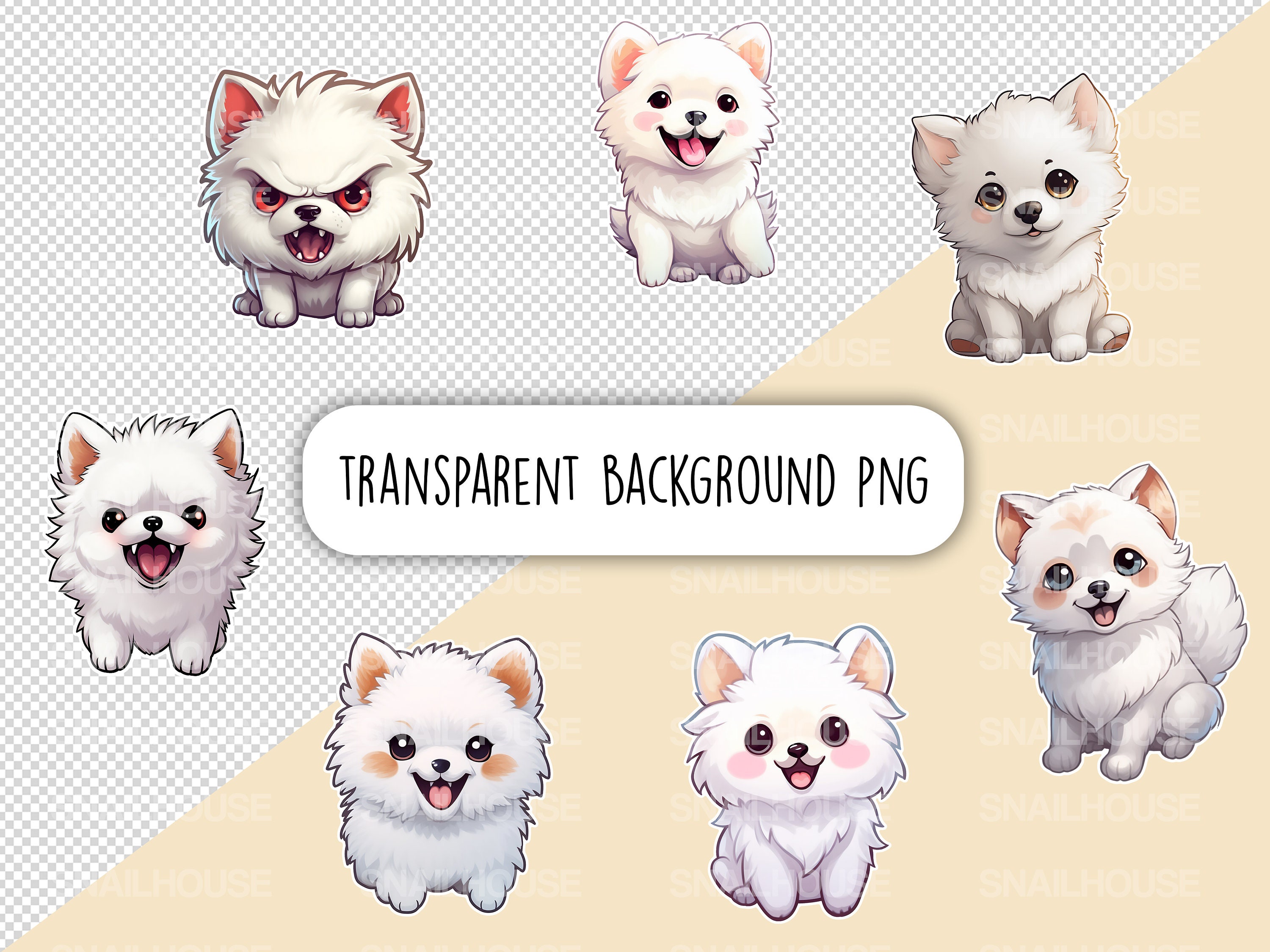 Chibi Japanese Spitz Sticker Set Cute Japanese Spitz Digital Printable ...