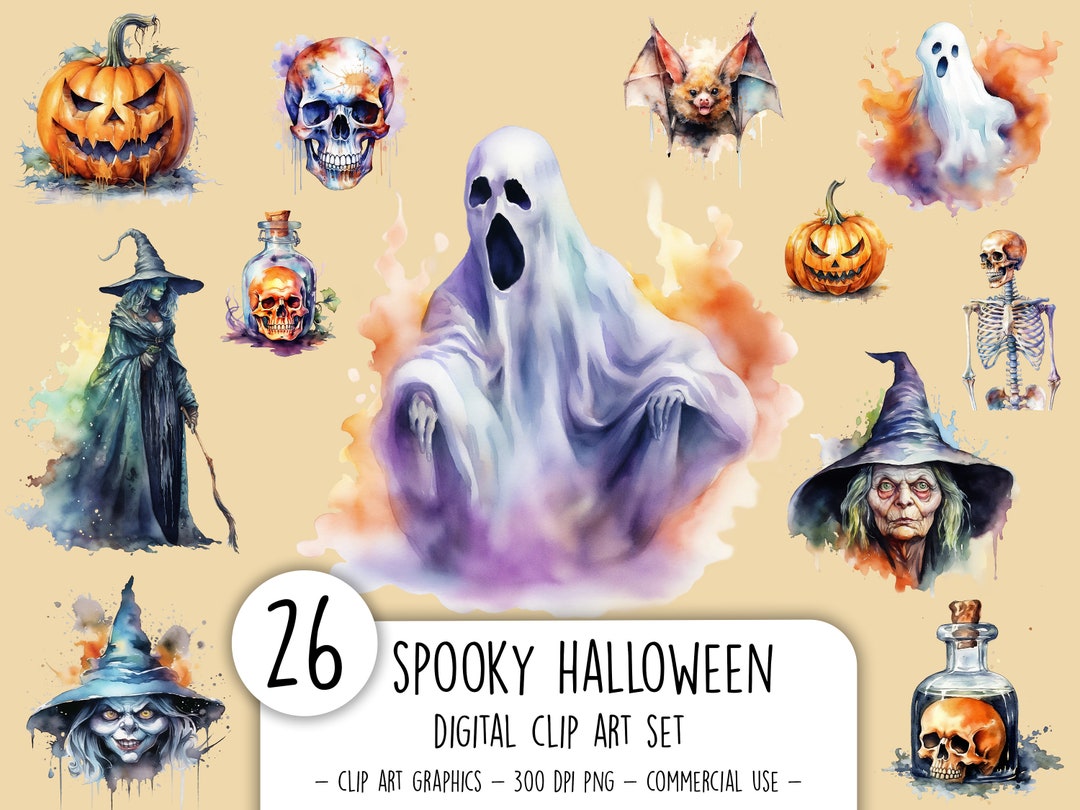 Watercolor Halloween Clipart Digital Halloween Party Clipart Bundle ...