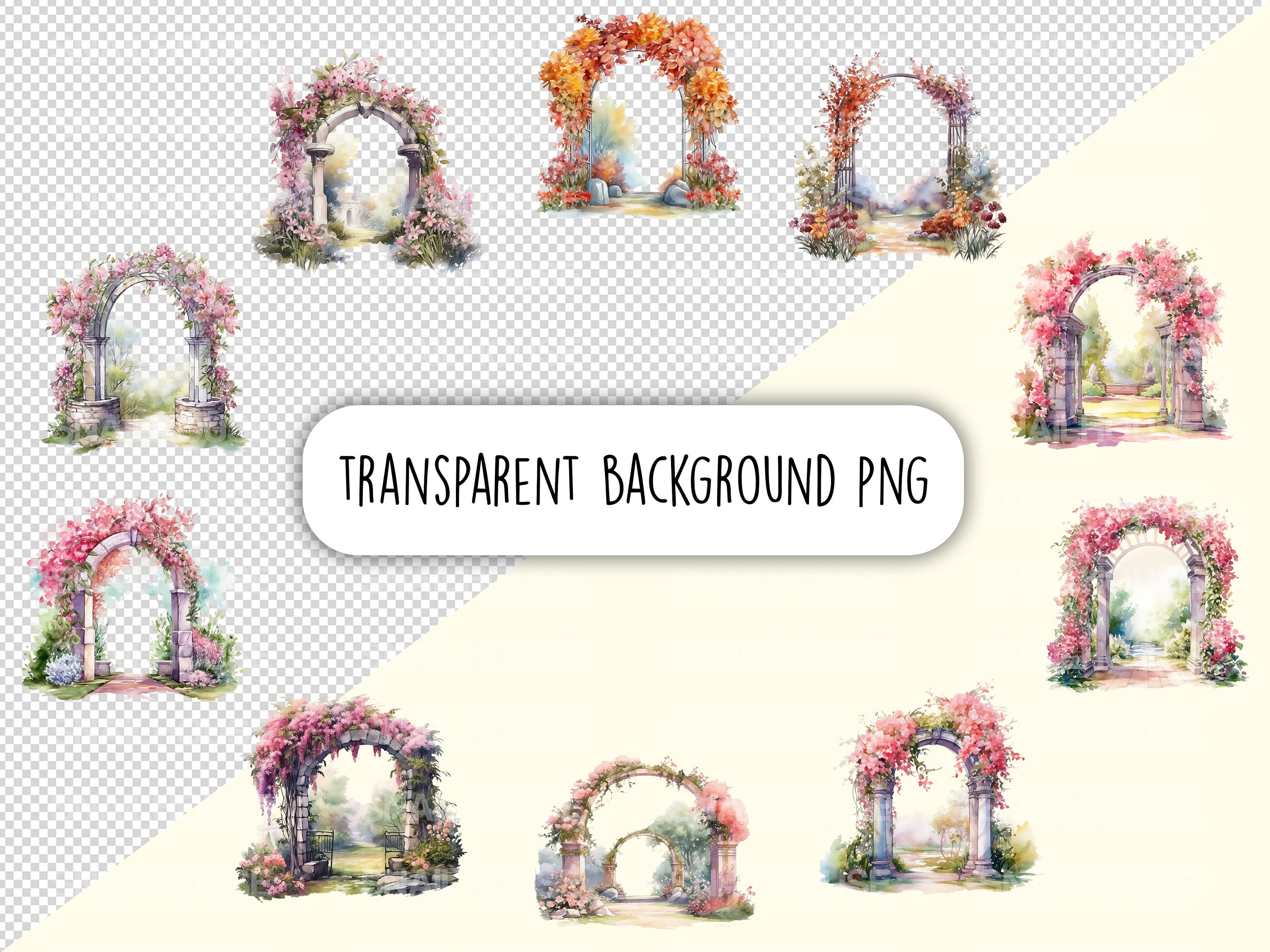 Watercolor Dreamy Flower Arches Clip Art Set Printable Floral Arches ...