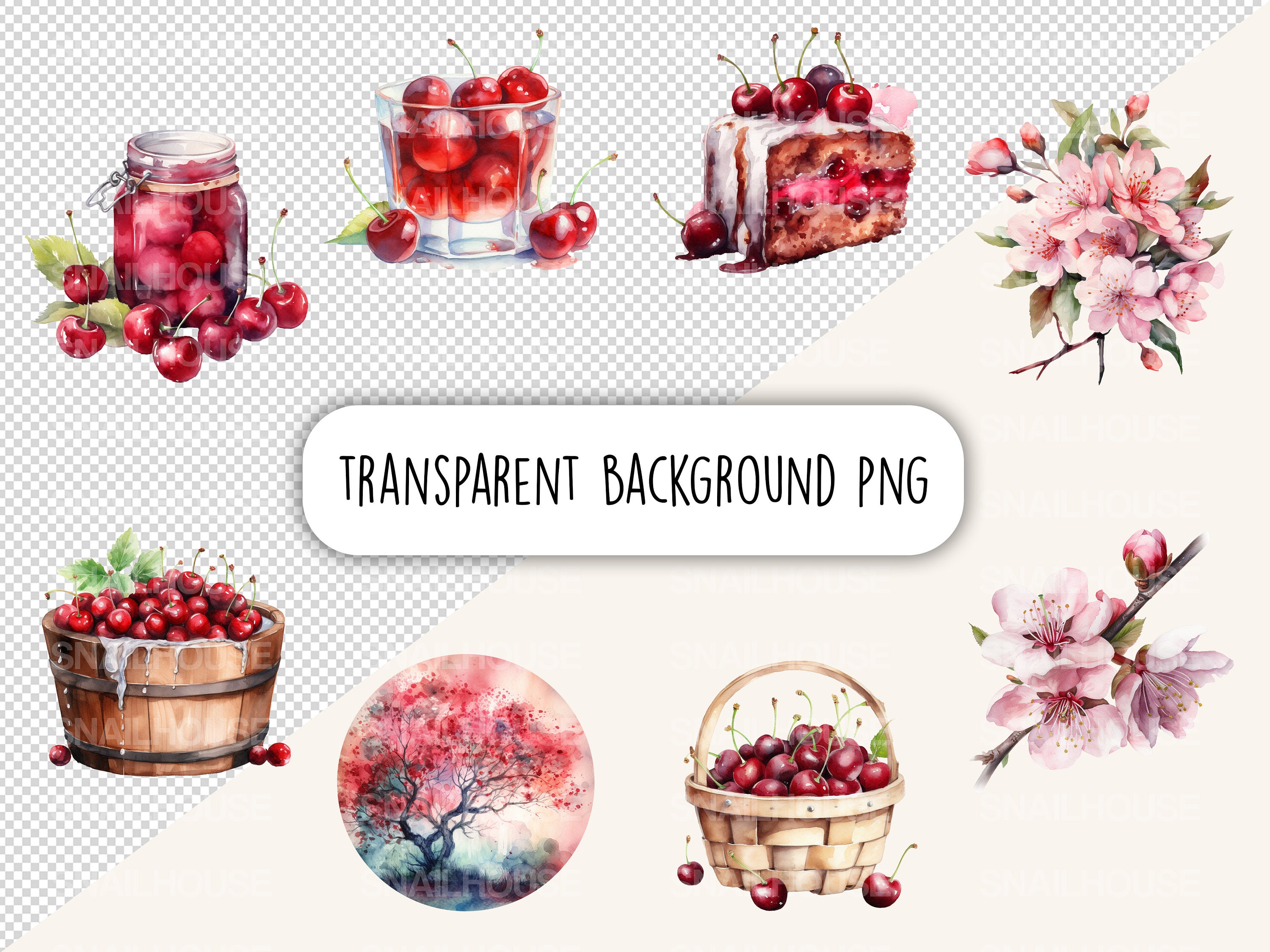 Watercolor Cherry Clipart Set Watercolor Cherry Images Cherry Themed ...