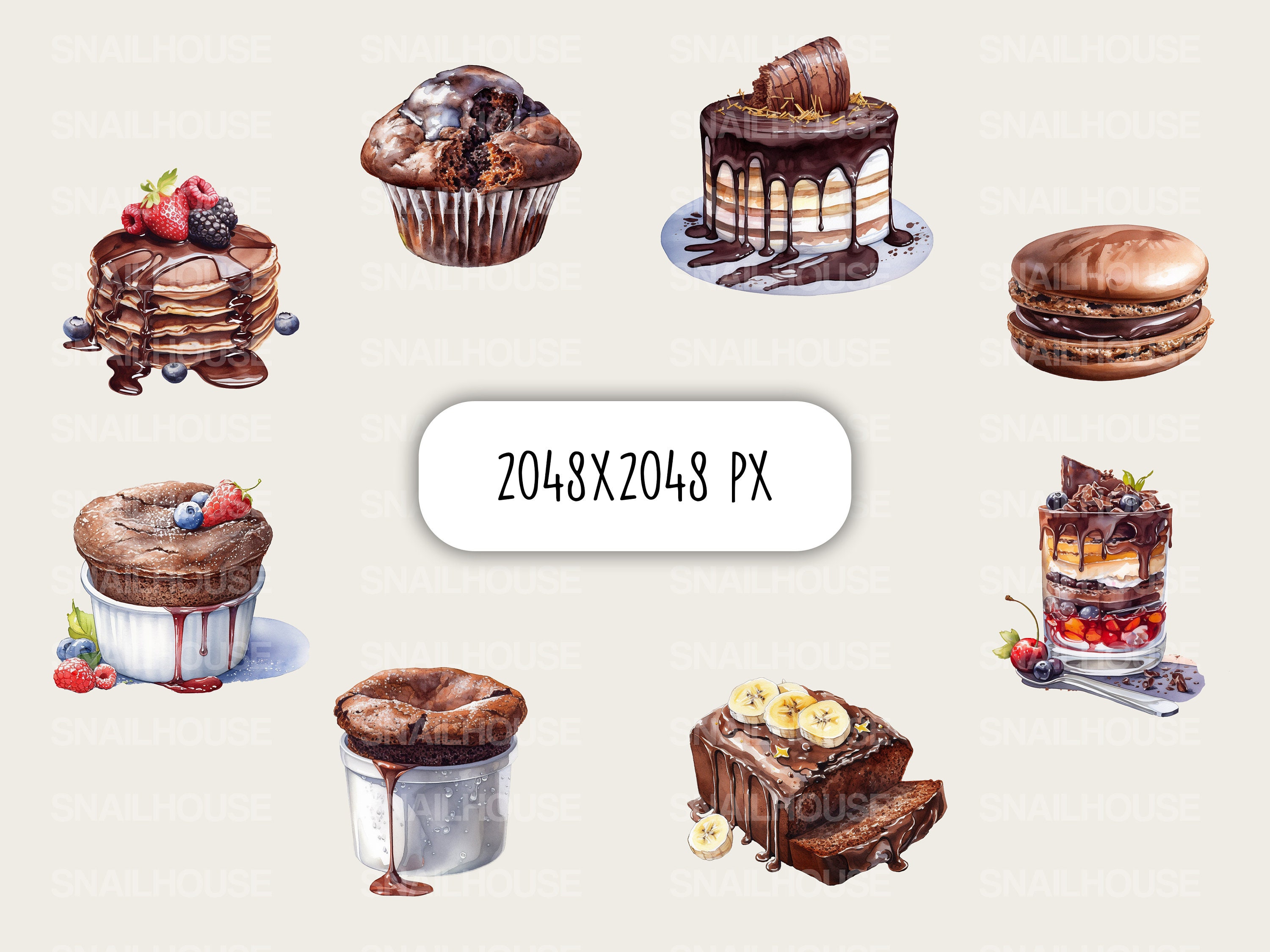 Watercolor Chocolate Clip Art Set Digital Printable Chocolate Graphics ...