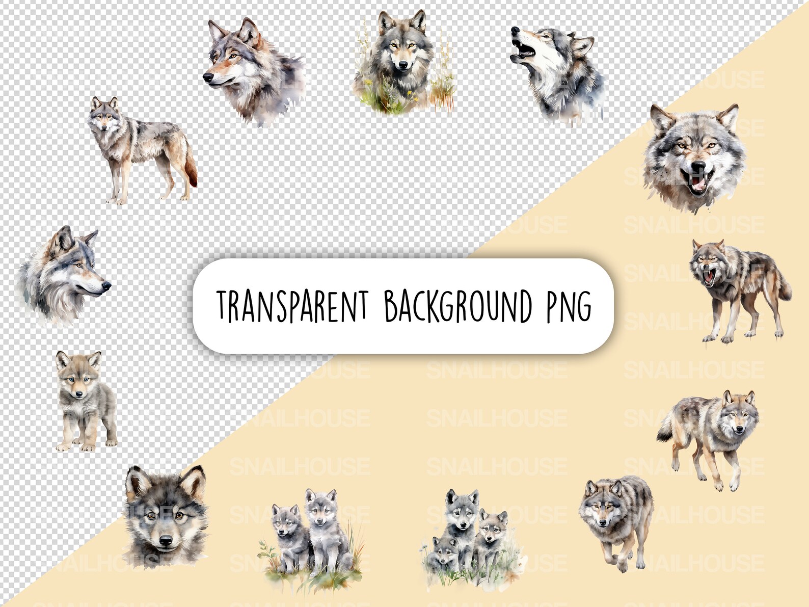 Watercolor Wolf Clipart Bundle Grey Wolf Clip Art FREE Commercial Use ...