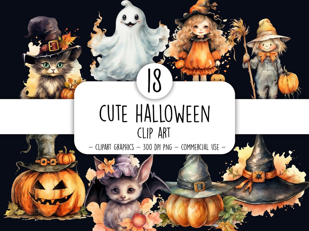 Watercolor Halloween Clip Art Cute Halloween Clipart Printable ...