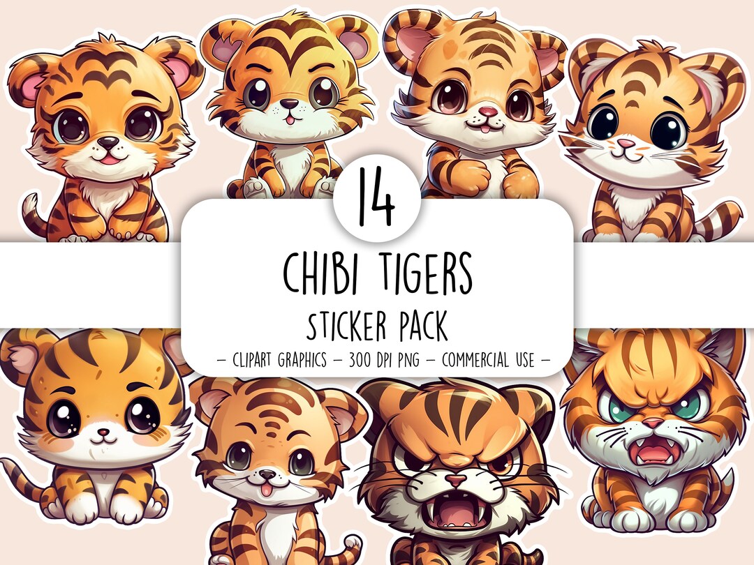 Chibi Tiger Sticker Set Cute Tiger Digital Stickers Cute Tiger ...