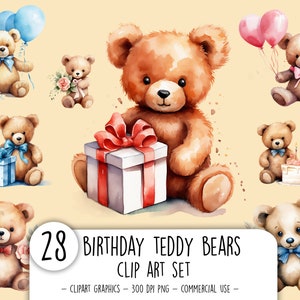 Teddy Bear Birthday Clipart Commercially FREE Watercolor Birthday ...