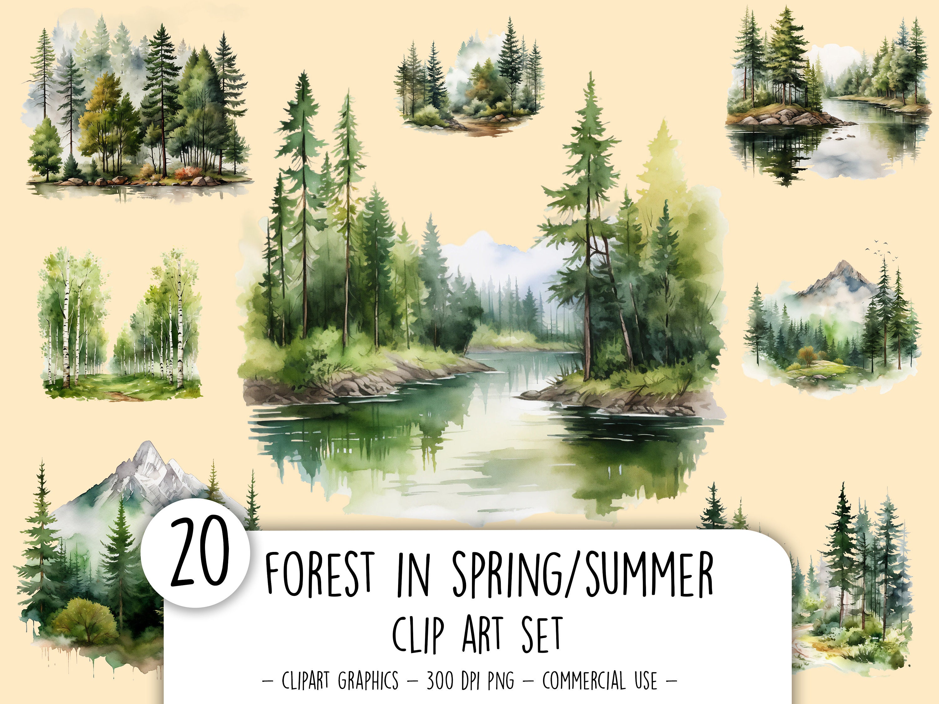 Watercolor Forest Clipart Bundle FREE Commercial Use Nature Scenery ...