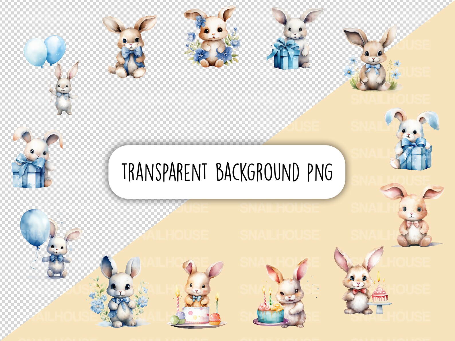 Watercolor Bunny Birthday Clipart Commercially FREE Watercolor Birthday ...