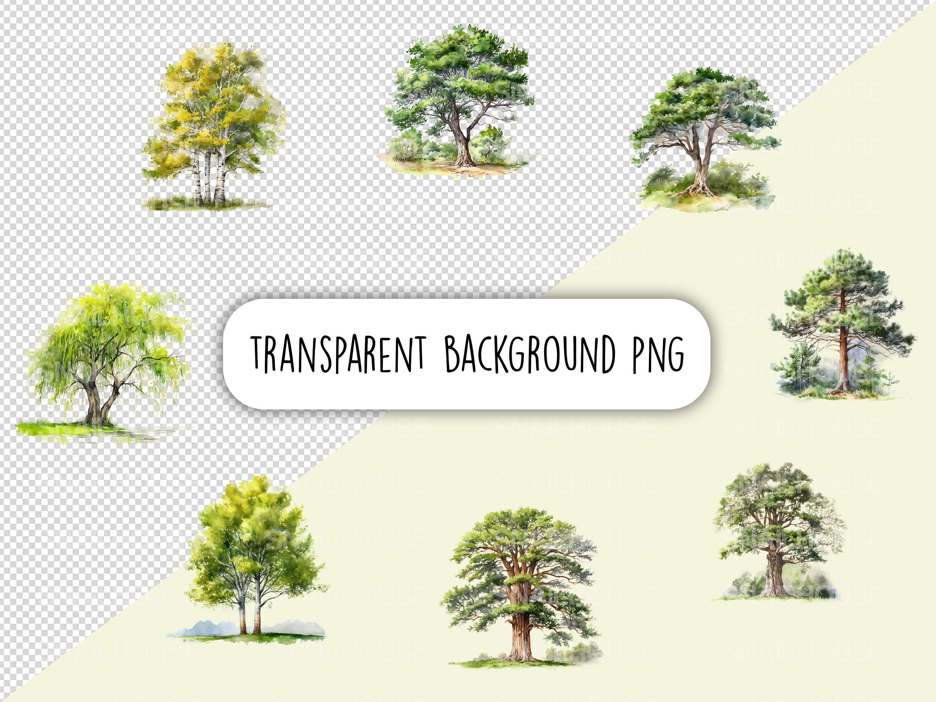 Watercolor Tree Clipart Set FREE Commercial Use Printable Watercolor ...