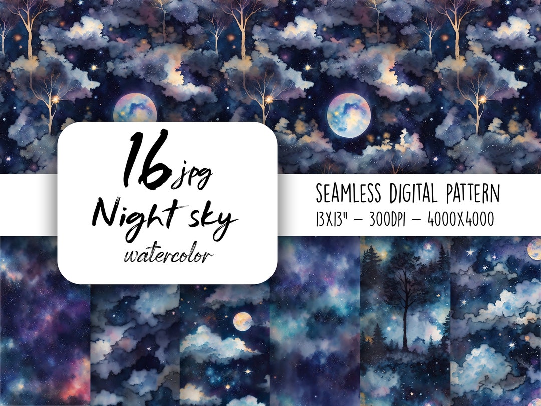 Watercolor Night Sky Digital Paper Universe Night Sky Scrapbook Paper ...