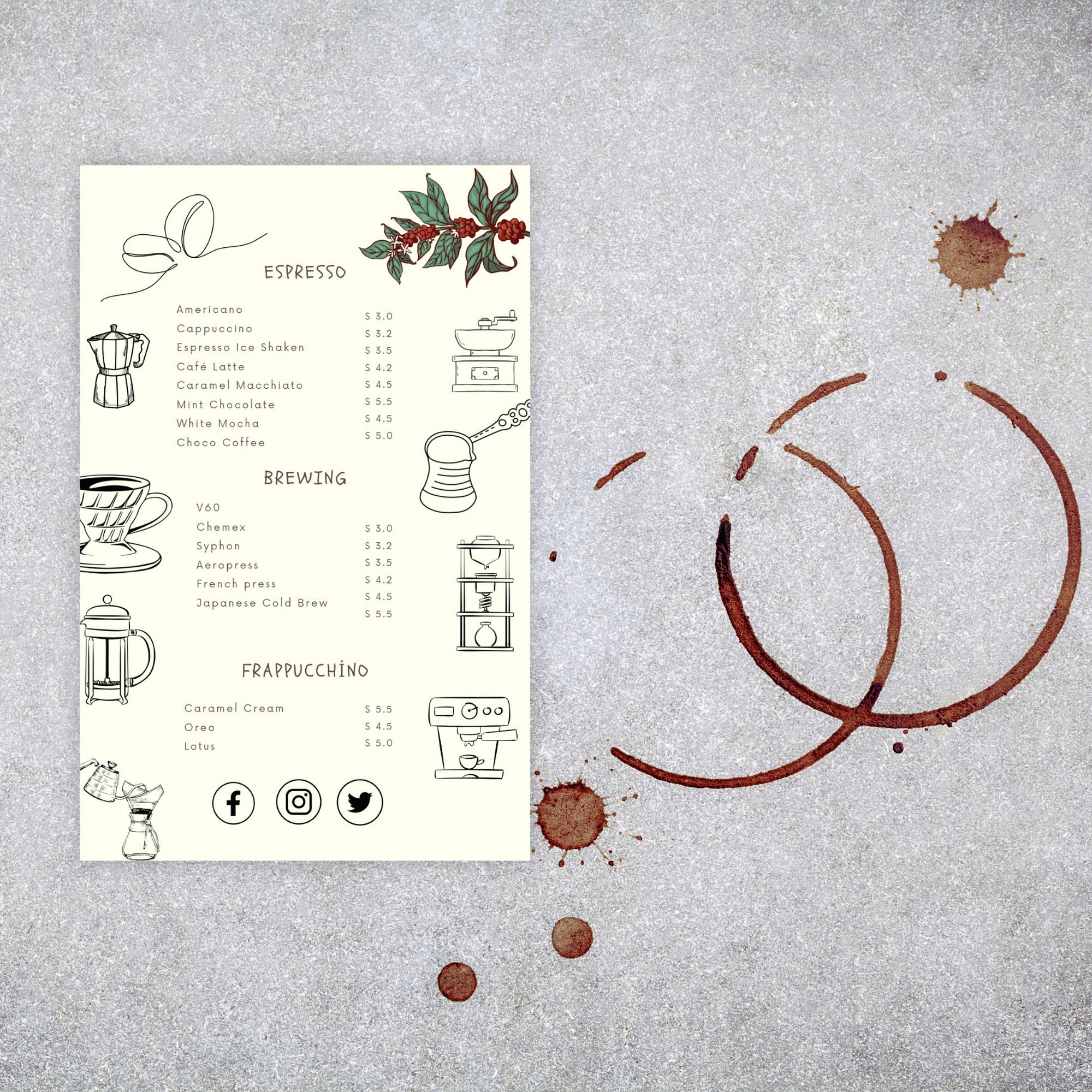Customizable Coffee Shop Menu Template - Summer Cafe Style, DIY ...