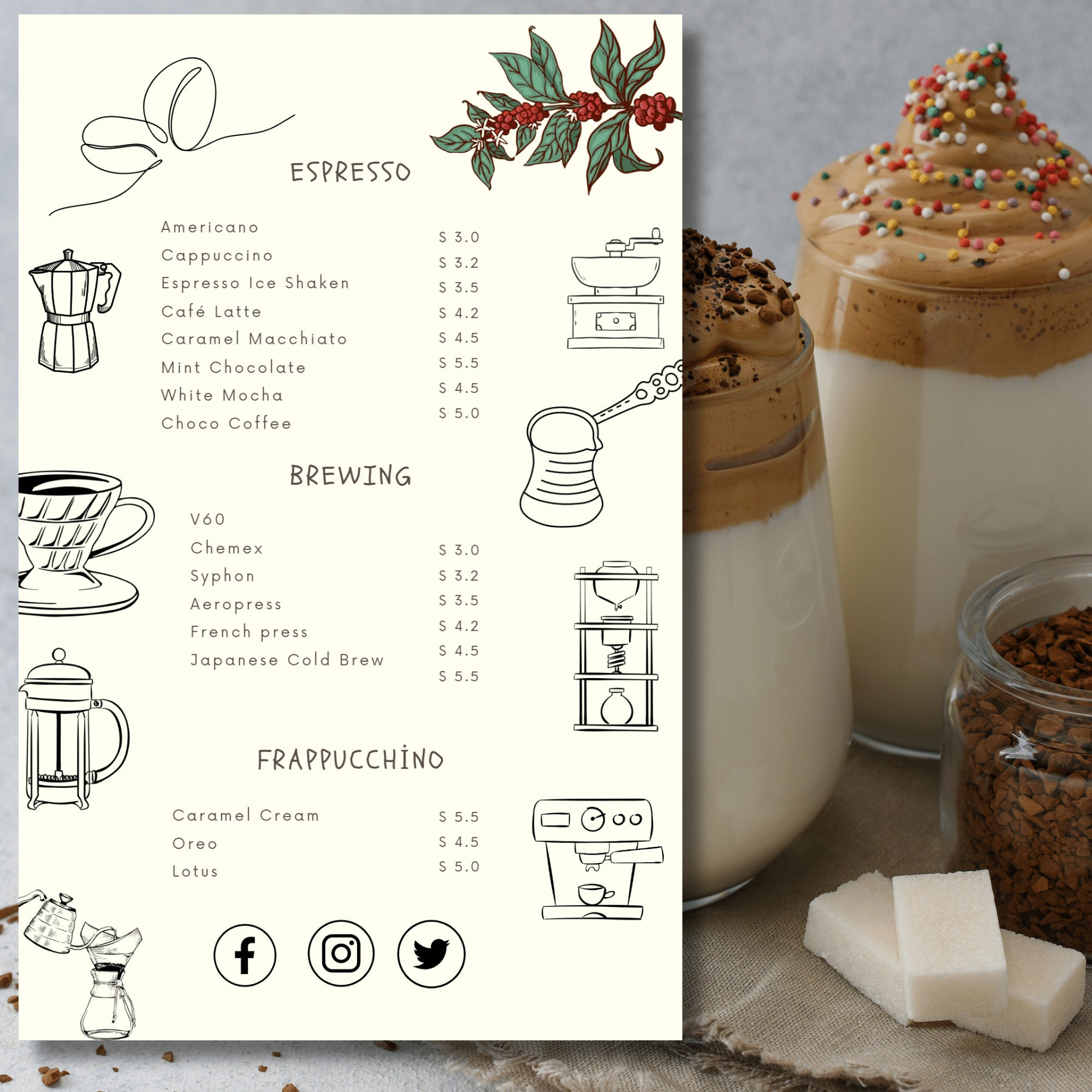 Customizable Coffee Shop Menu Template - Summer Cafe Style, DIY ...