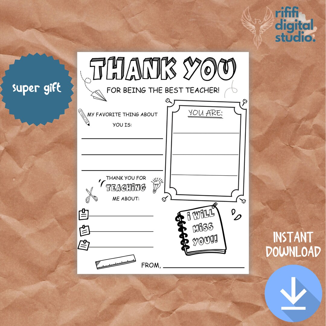 Teacher Appreciation Printable, Thank You Coloring Pages, School Kids ...
