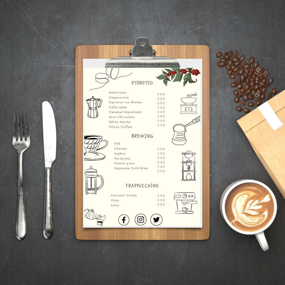 Customizable Coffee Shop Menu Template - Summer Cafe Style, DIY ...
