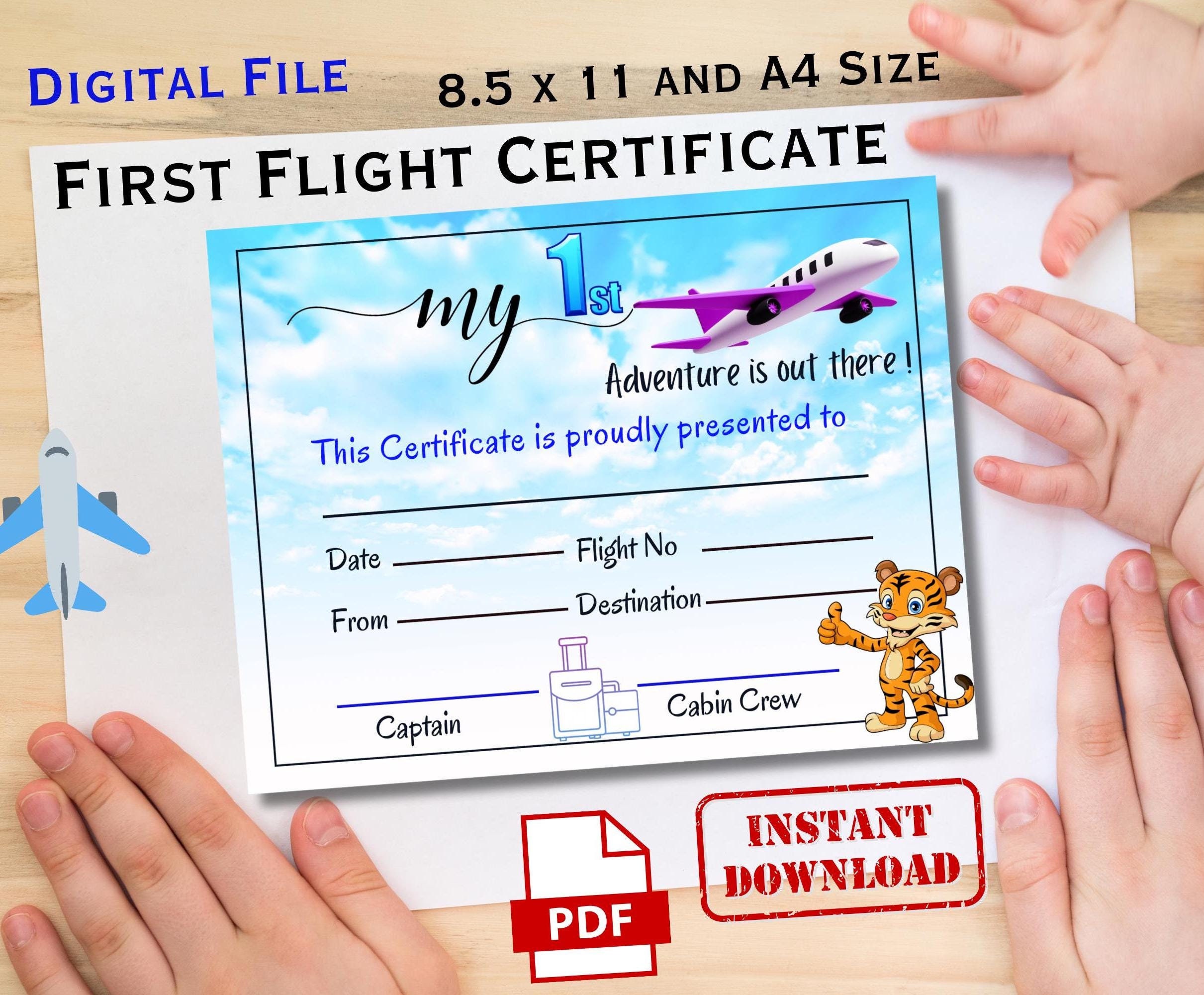 First Flight Certificate | Instant Download PDF | Print & Write by Hand ...