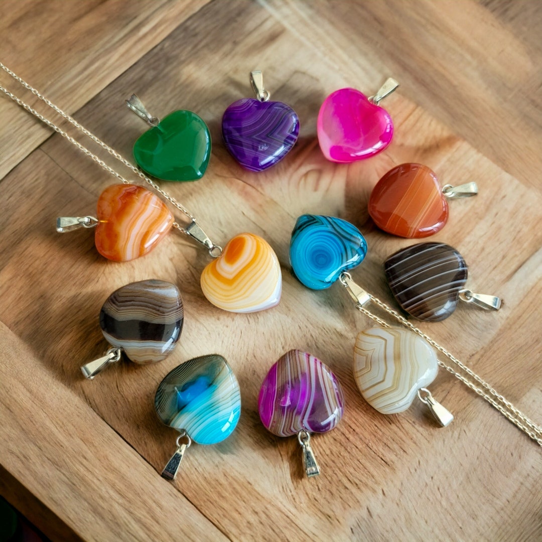 Agate Stone Necklace, Gemstone Pendant, Heart Pendant, Heart Natural ...