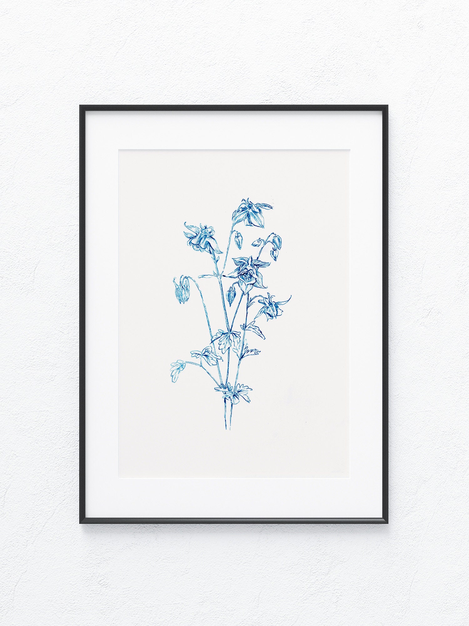 Vintage Flower Hand-drawn Poster Digital Download Blue Pen Botanical ...