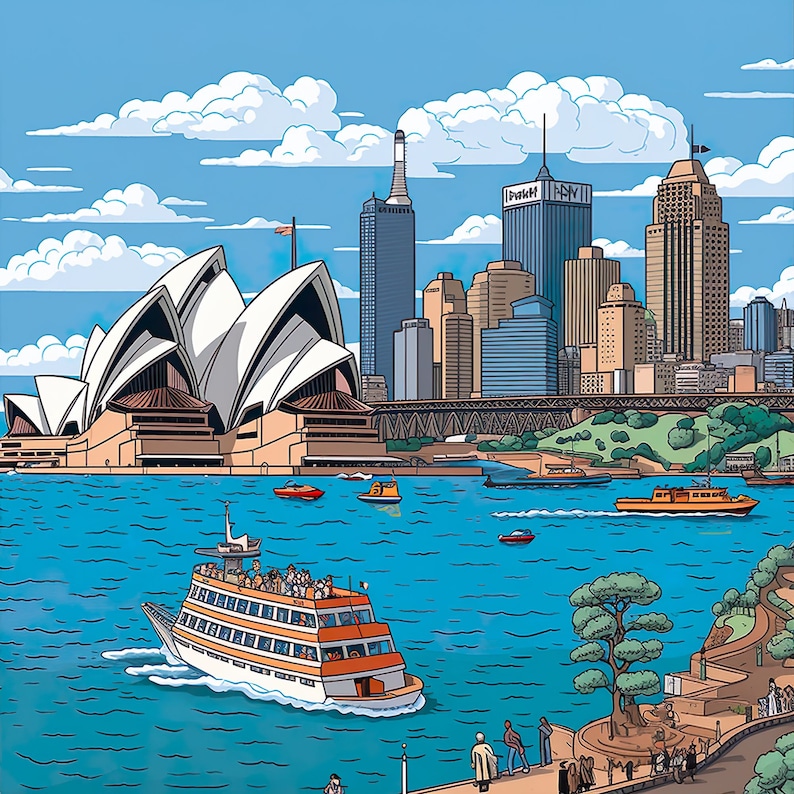 Sydney Harbour Cartoon - Etsy