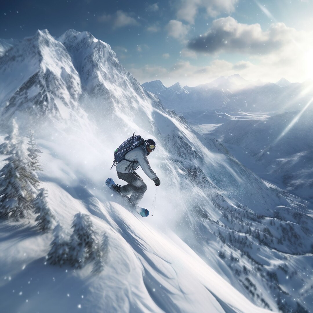 Snowboarder Riding Down a Mountain - Etsy