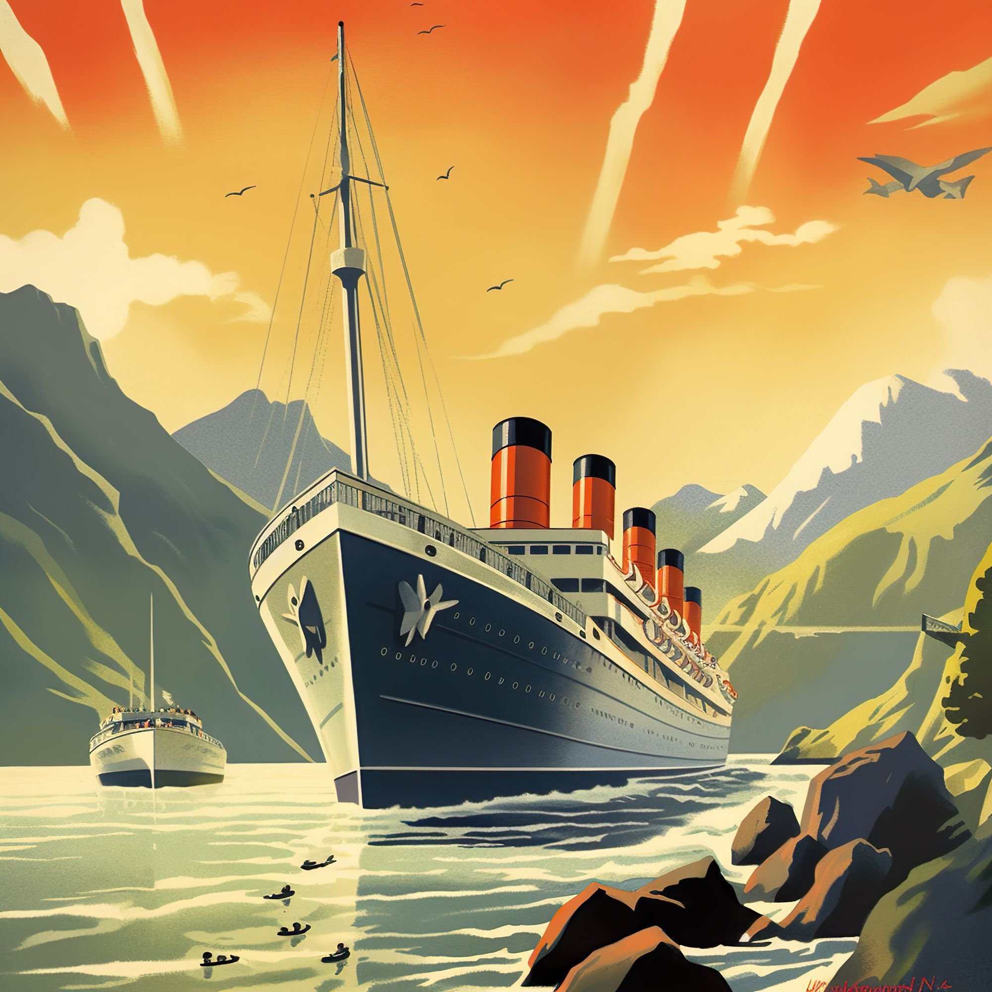 Vintage Boat Scene Poster - Etsy