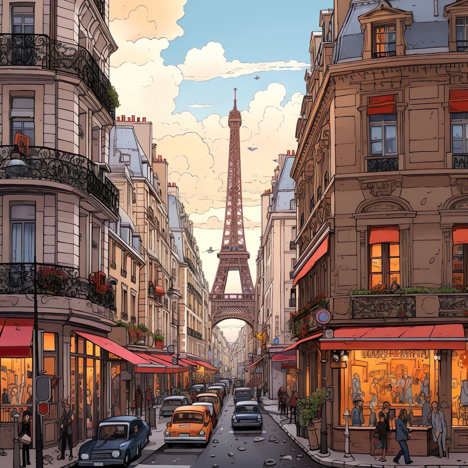 Paris Cartoon Poster - Etsy