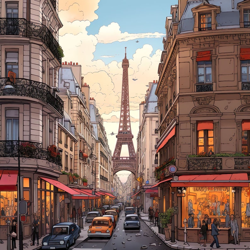 Paris Cartoon Poster - Etsy